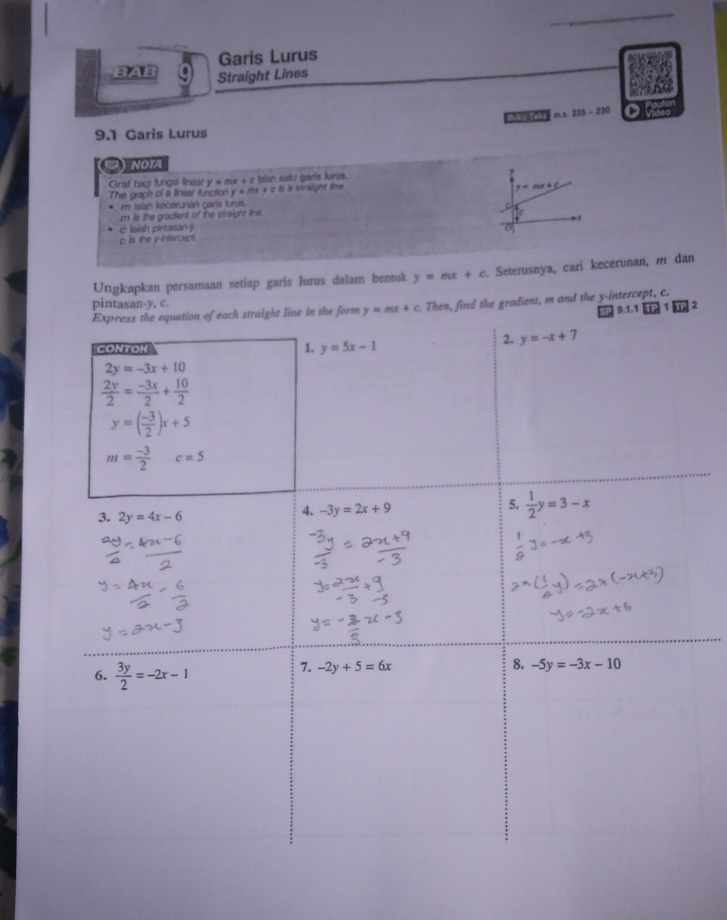 NOTA Graf bagi fungsi linear y = mx + c | StudyX