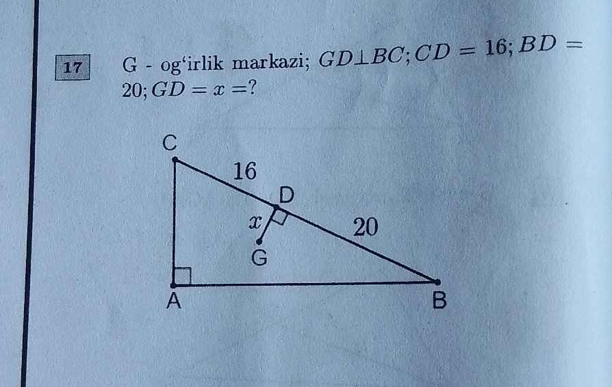 17 G - og'irlik markazi; $GD BC$; $CD = | StudyX