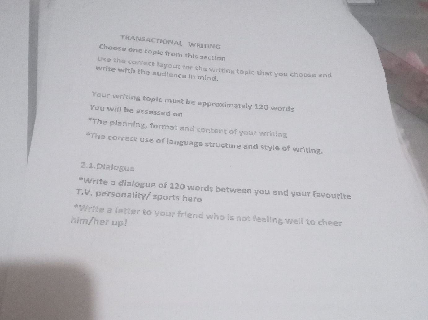 TRANSACTIONAL WRITING Choose one topic from | StudyX