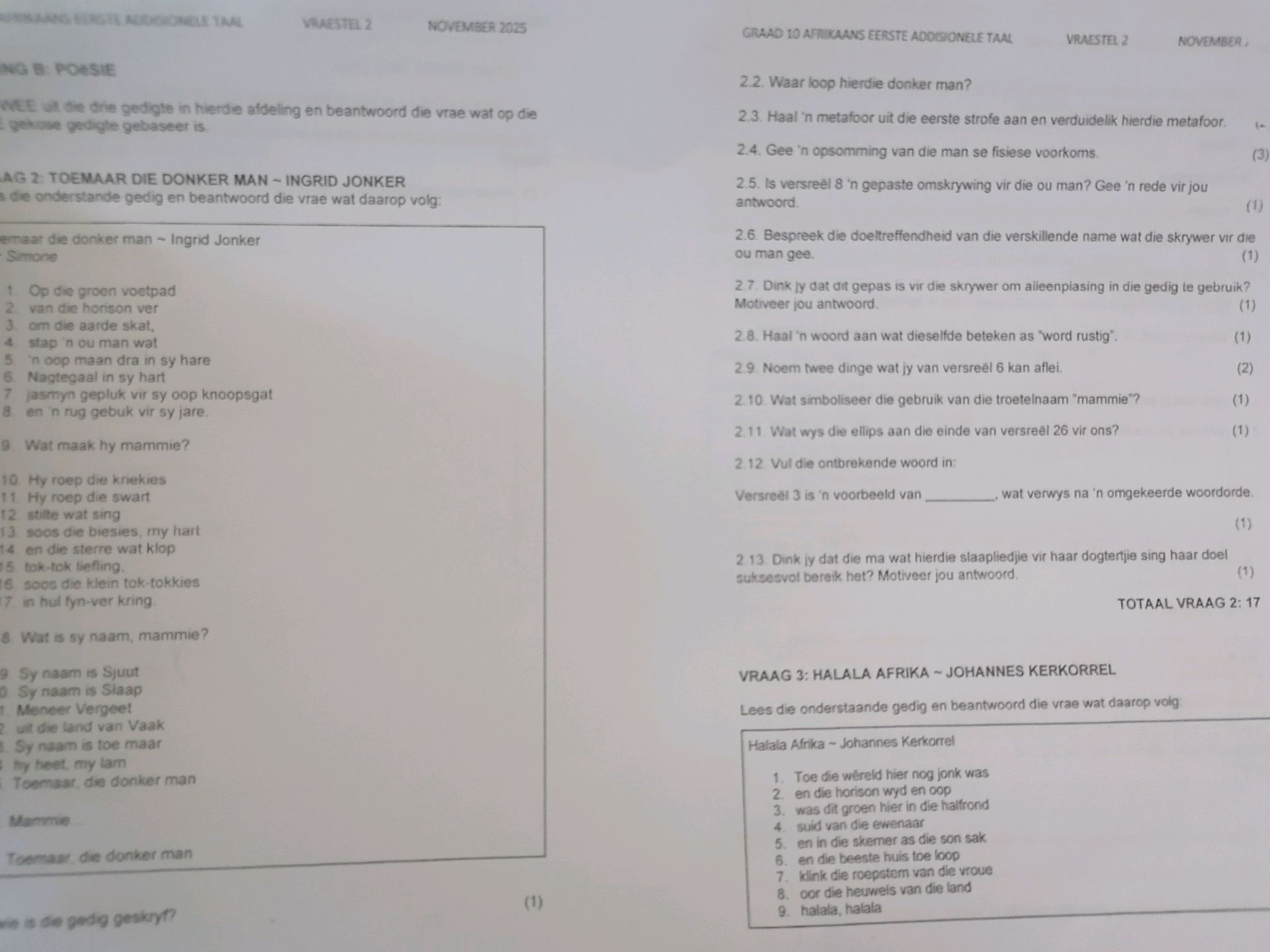 TOEMAAR DIE DONKER MAN - INGRID JONKER Lees | StudyX