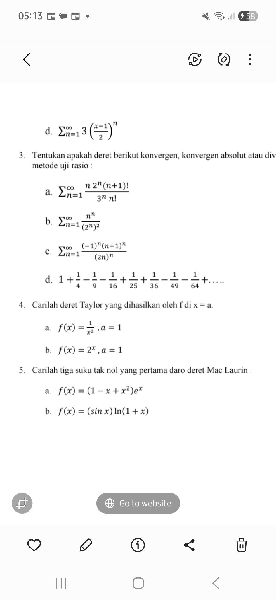 5. Carilah tiga suku tak nol yang pertama | StudyX