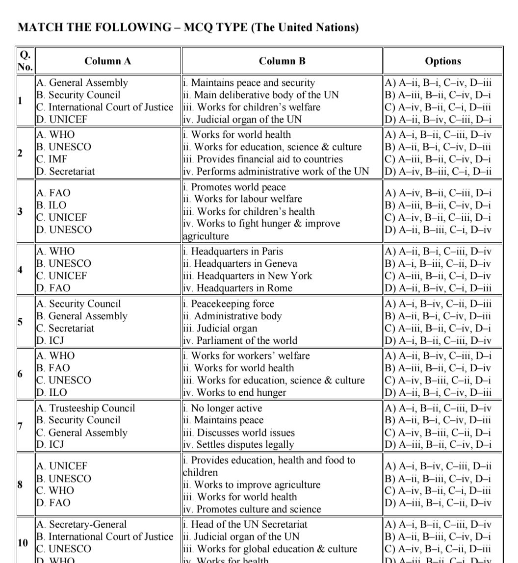 MATCH THE FOLLOWING – MCQ TYPE (The United | StudyX