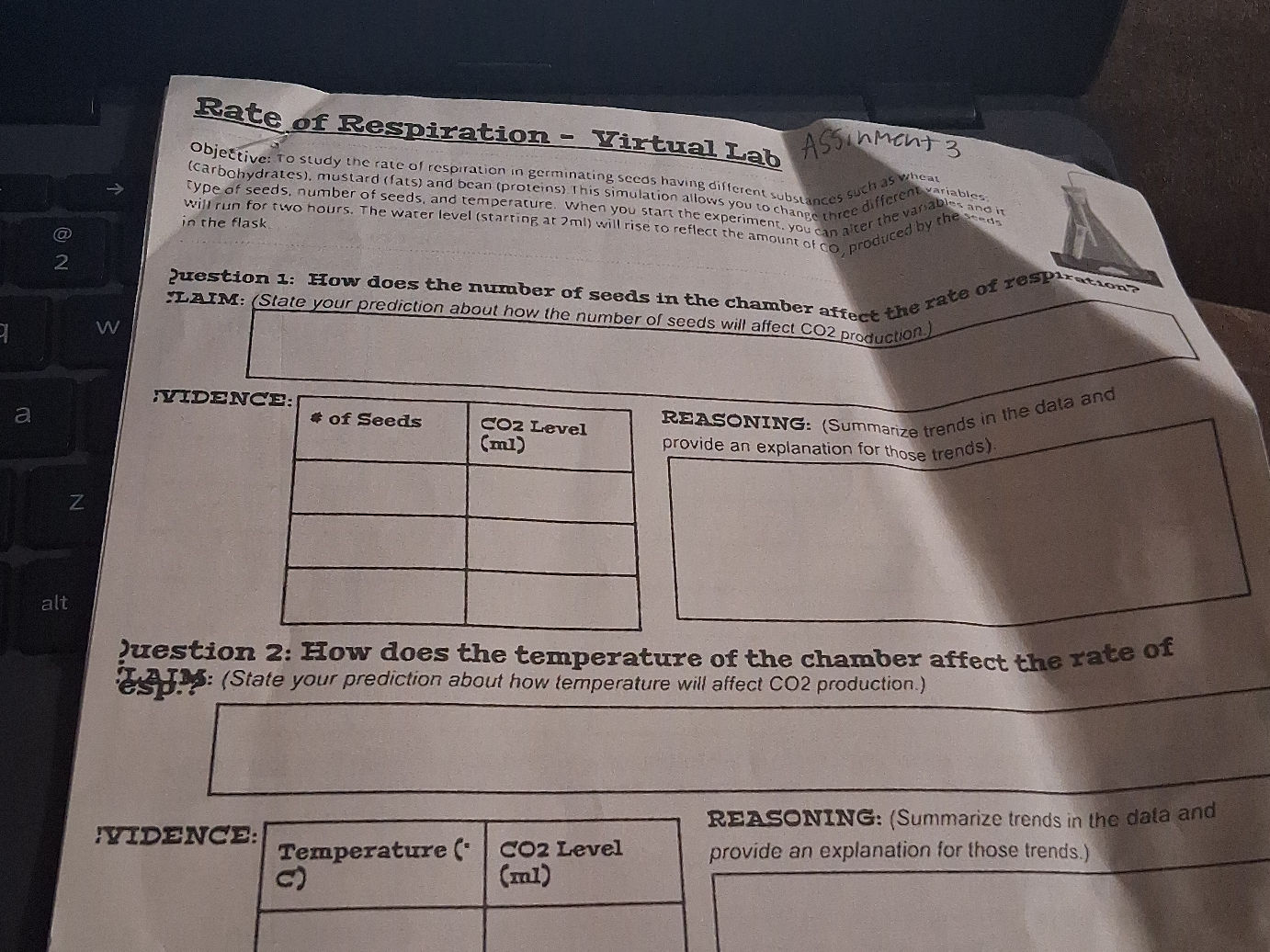 Rate of Respiration - Virtual Lab | StudyX