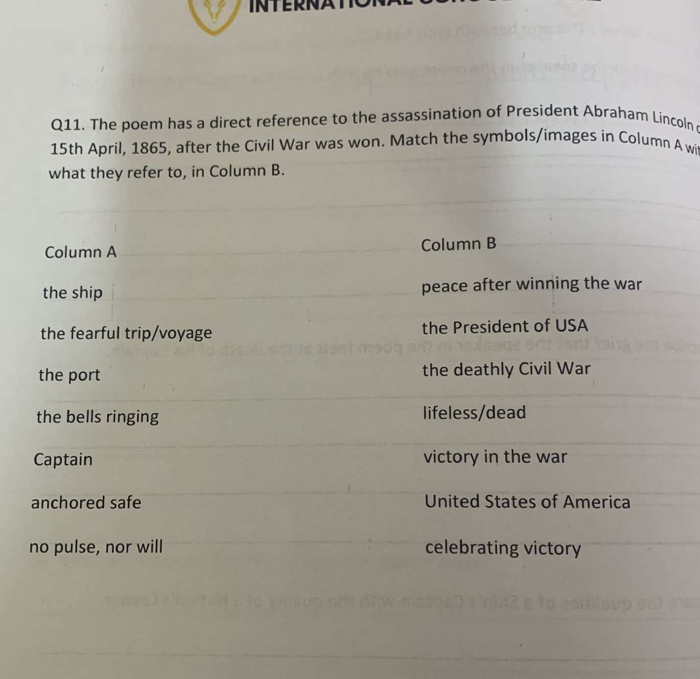 Q11. The poem has a direct reference to the | StudyX