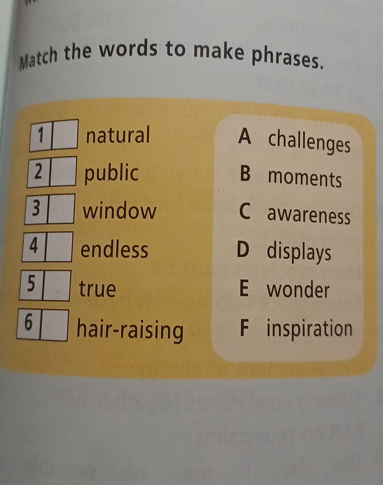 Match the words to make phrases. 1 natural | StudyX