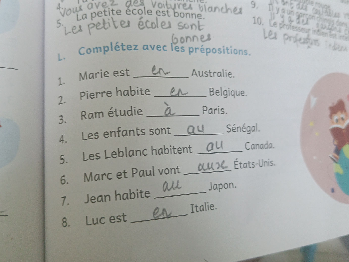 I. Complétez avec les prépositions. 1. | StudyX