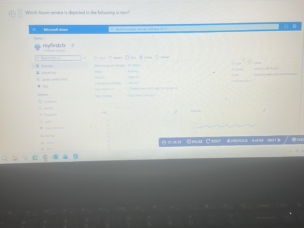 Which Azure service is depicted in the | StudyX