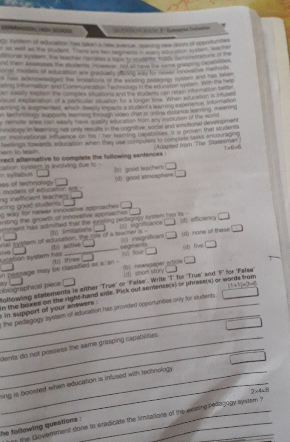 Correct alternative to complete the | StudyX