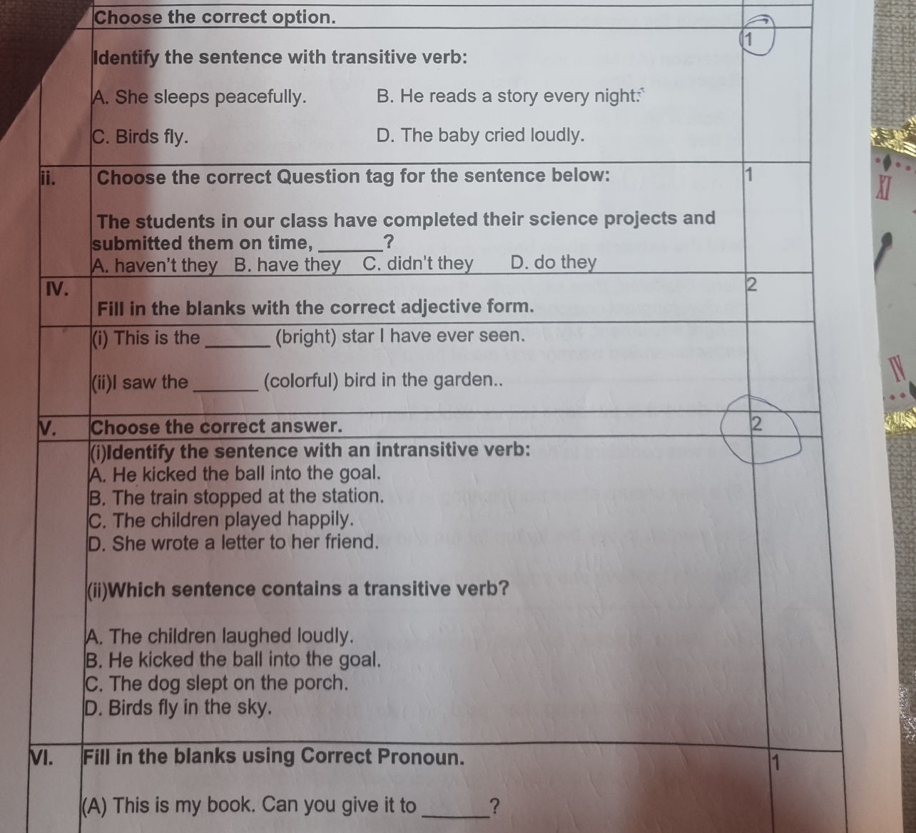 ii. Choose the correct Question tag for the | StudyX