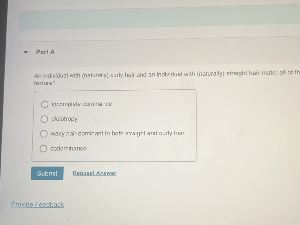 Part A An individual with (naturally) curly | StudyX