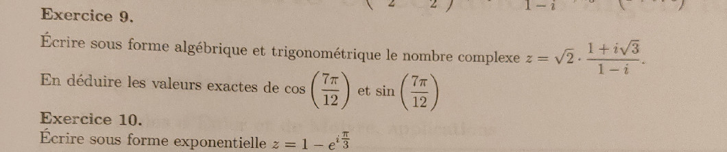 Exercice 9. Écrire sous forme algébrique et | StudyX
