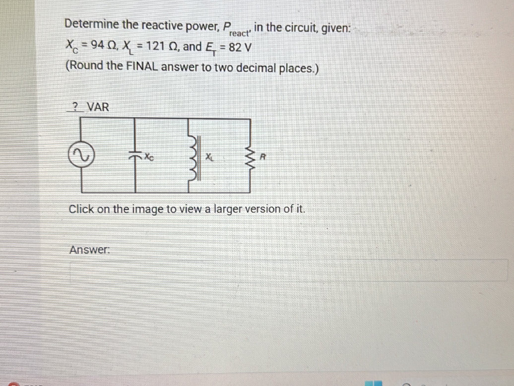 Determine the reactive power, $P{ {react}}$,