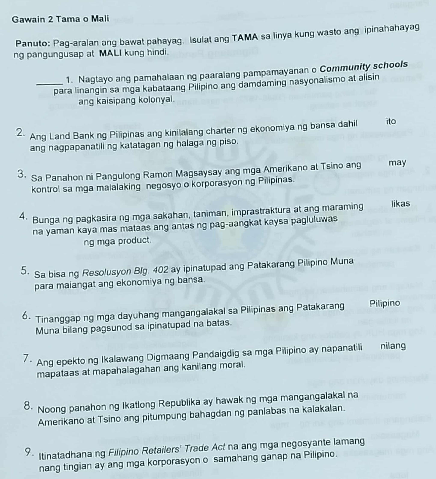 4. Bunga ng pagkasira ng mga sakahan, | StudyX