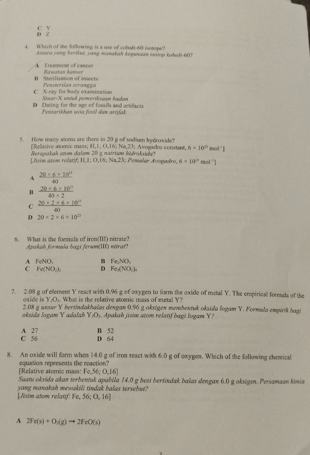 2.08 g of element Y react with 0.96 g of | StudyX