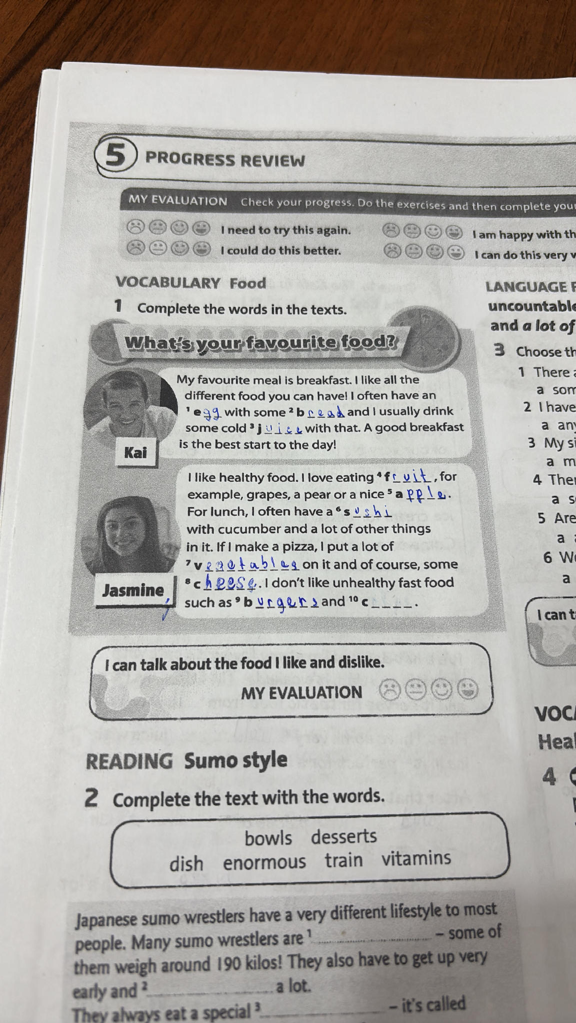 VOCABULARY Food 1 Complete the words in the | StudyX