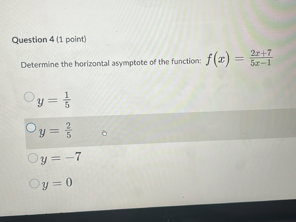 Determine the horizontal asymptote of the | StudyX