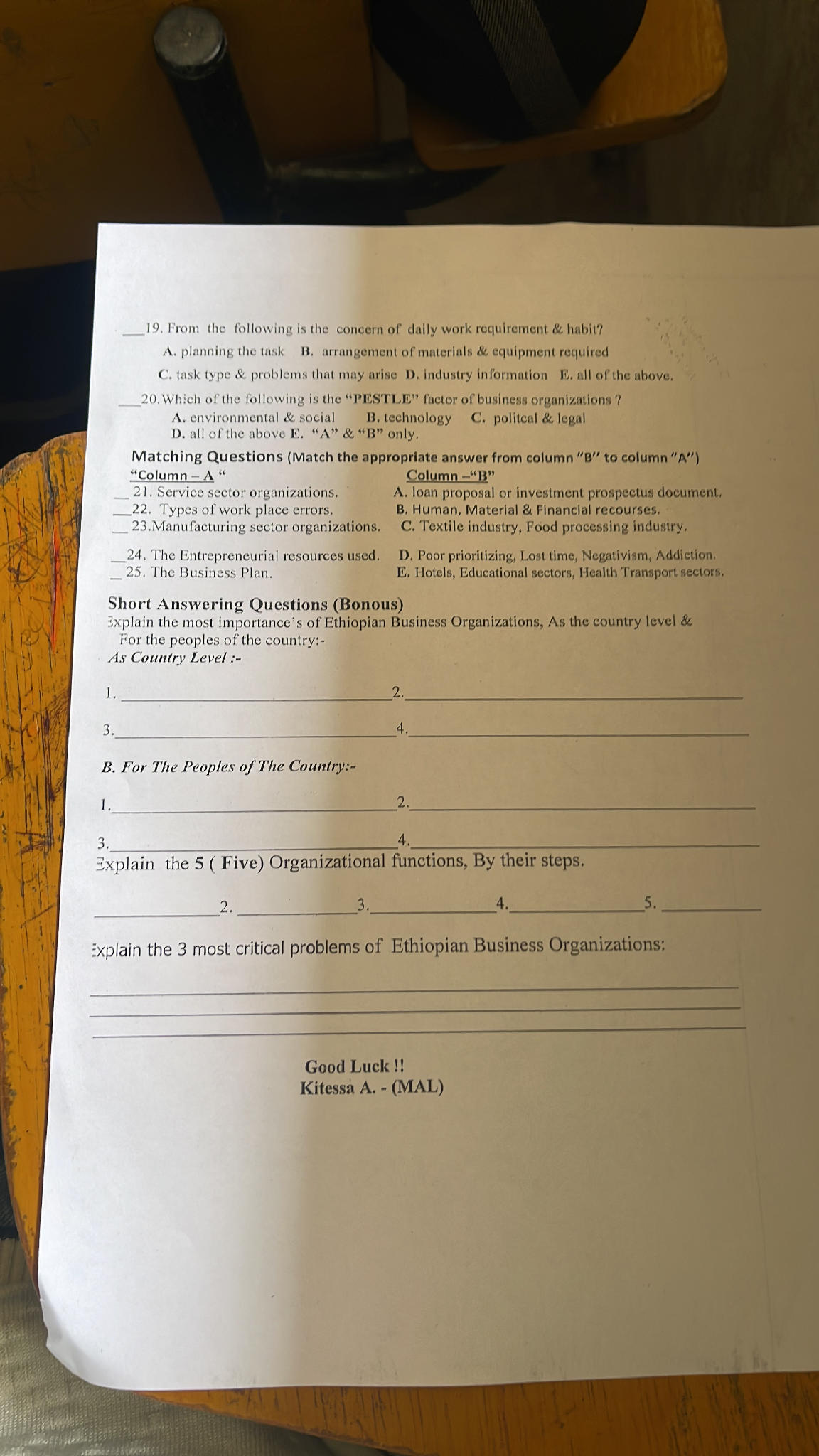 20. Which of the following is the "PESTLE" | StudyX