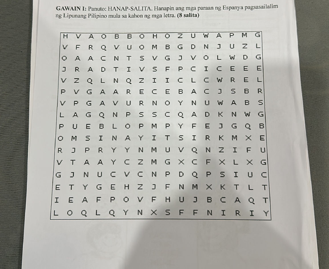 GAWAIN I: Panuto: HANAP-SALITA. Hanapin ang | StudyX