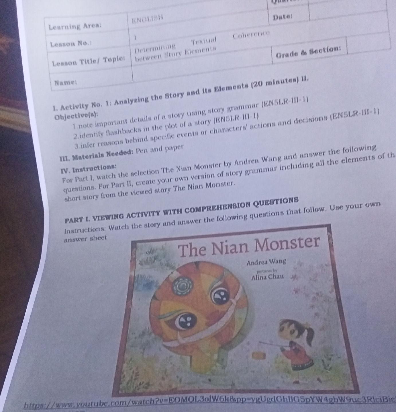 Activity No. 1: Analyzing the Story and its | StudyX