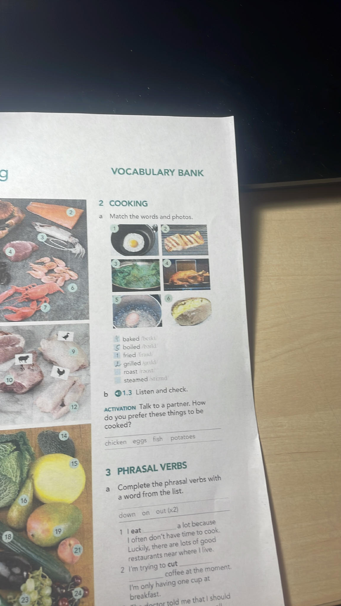 2 COOKING a Match the words and photos. | StudyX