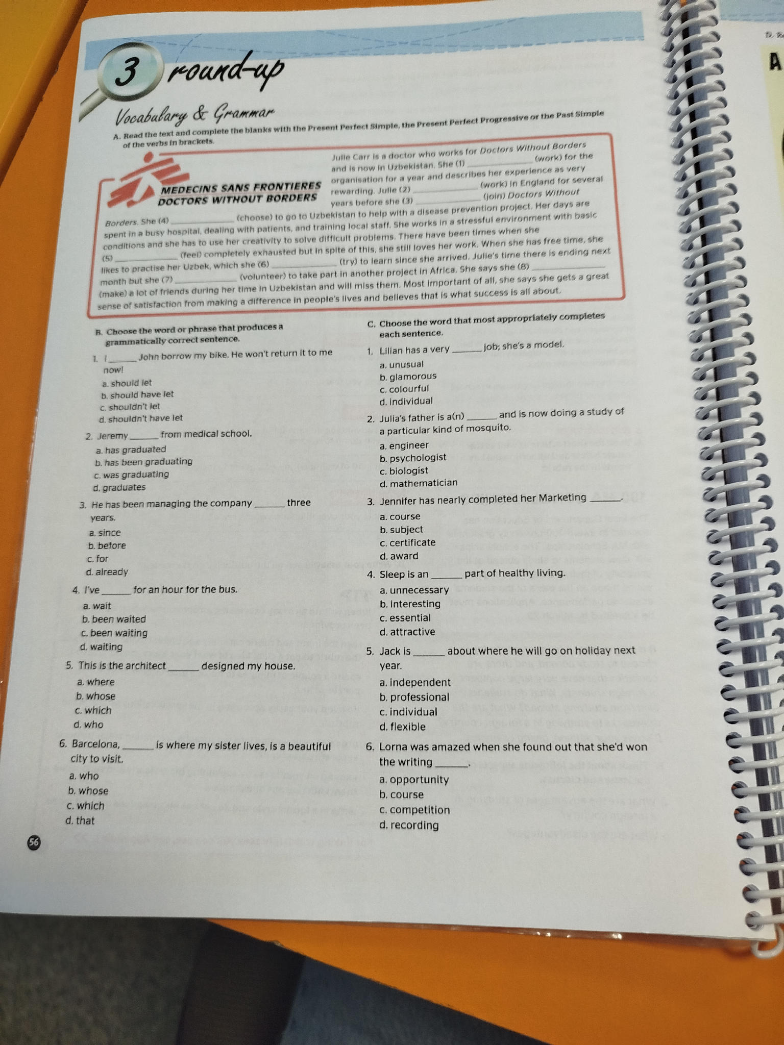 3 round-up Vocabulary Grammar A. Read the | StudyX