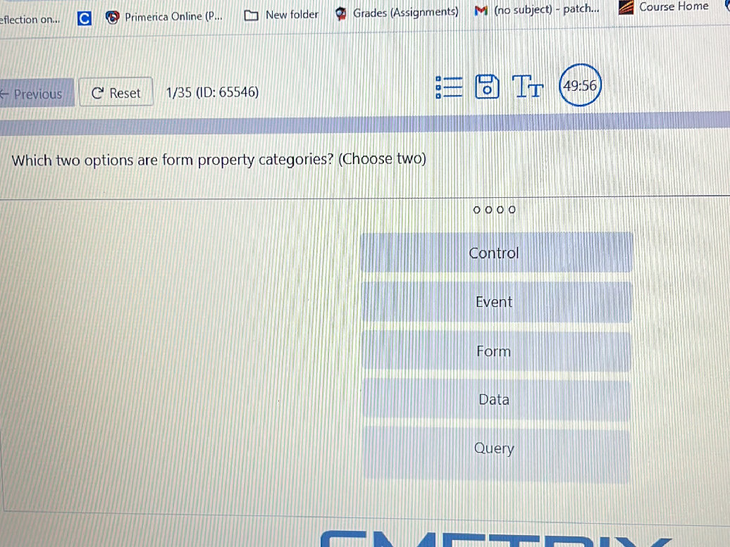 Which two options are form property | StudyX