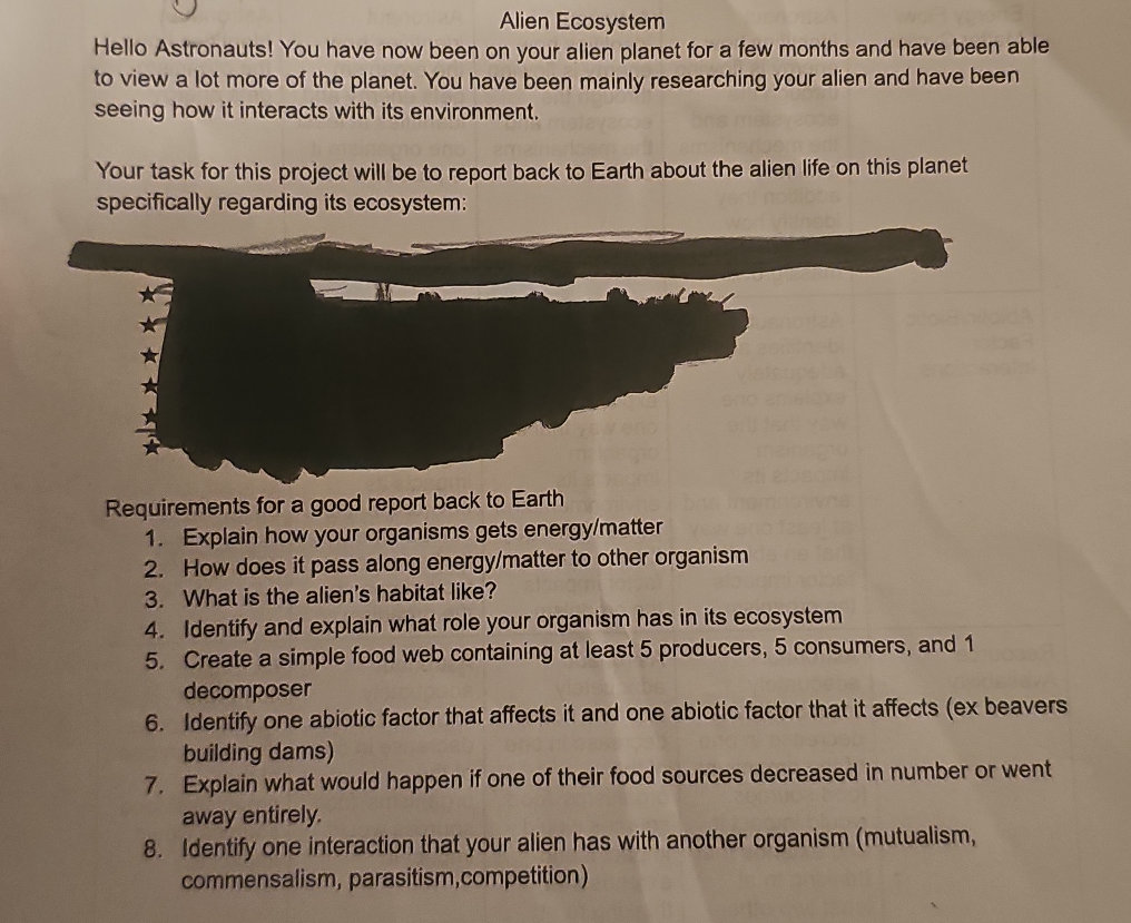 Alien Ecosystem Hello Astronauts! You have | StudyX