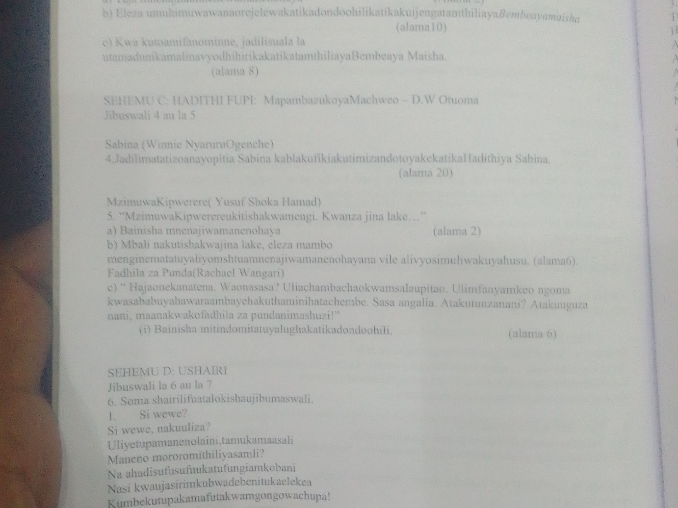 SEHEMU C: HADITHI FUPI: MapambazukoyaMachweo | StudyX