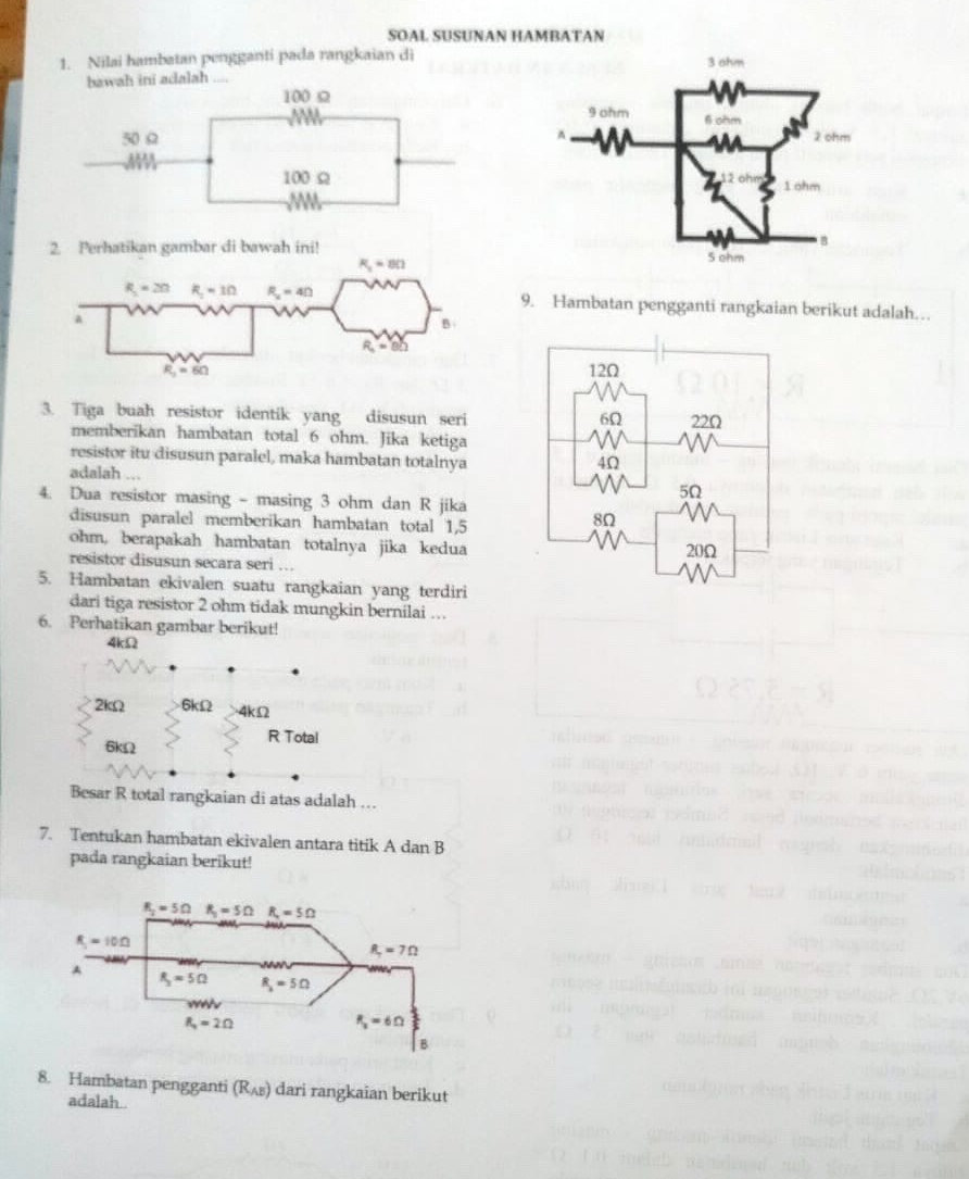 Tentukan hambatan ekivalen antara titik A | StudyX