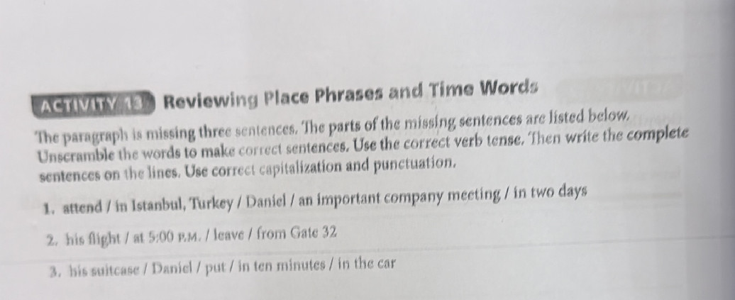 ACTIVITY 13 Reviewing Place Phrases and Time | StudyX