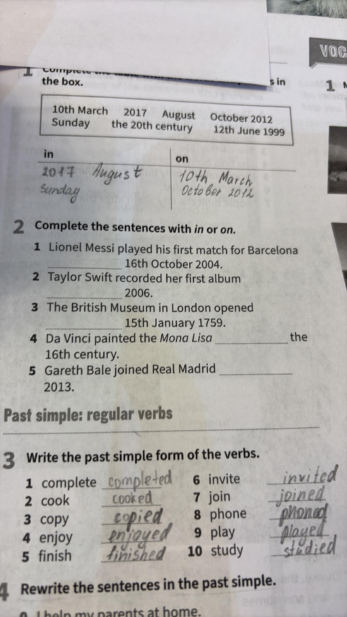 Rewrite the sentences in the past simple. | StudyX