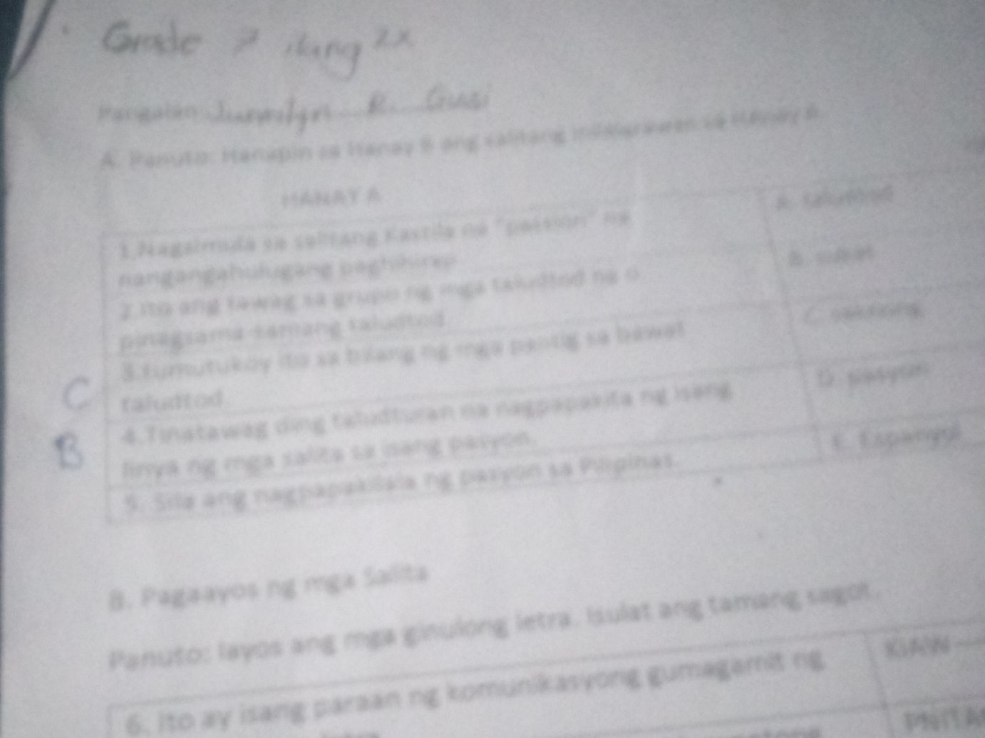 A. Panuto: Hanapin sa Hanay B ang salitang | StudyX