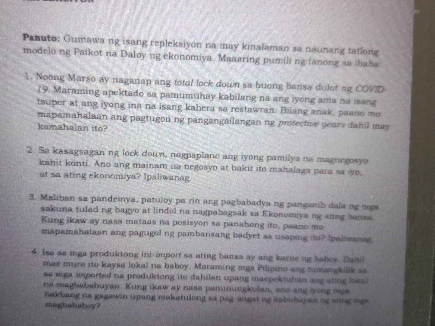 Panuto: Gumawa ng isang repleksiyon na may | StudyX
