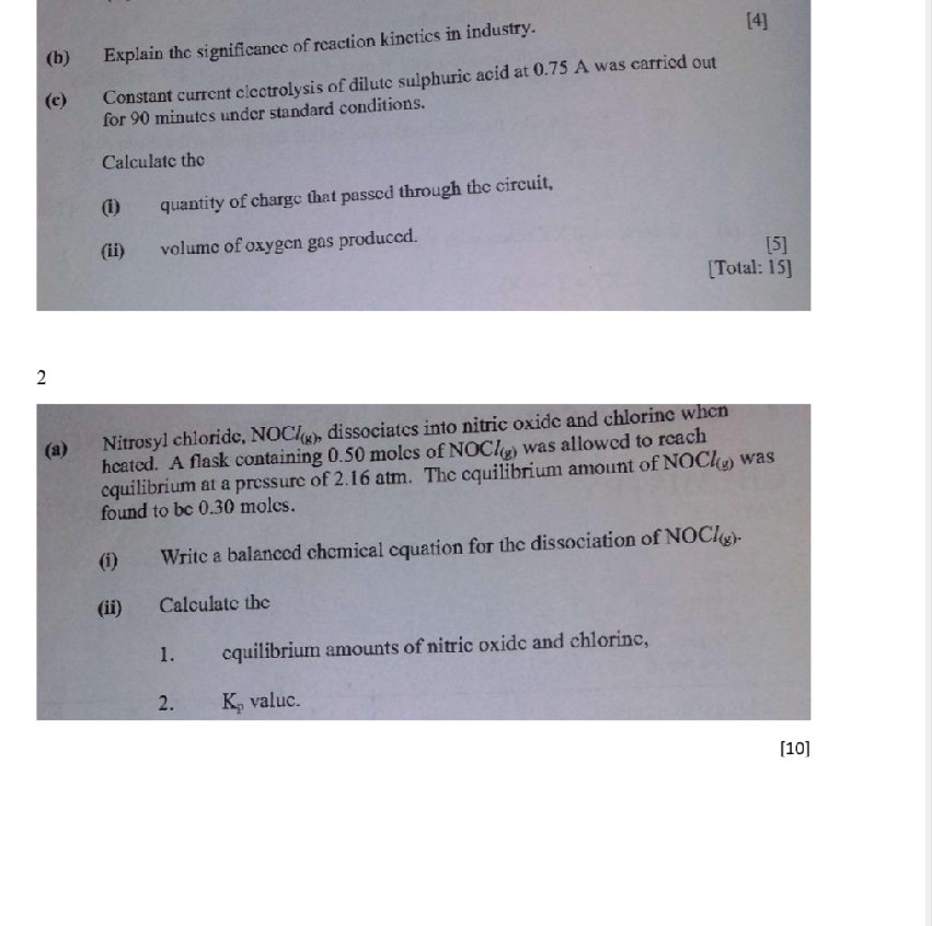 2(a) Nitrosyl chloride, $ {NOCl}_{(g)}$, | StudyX