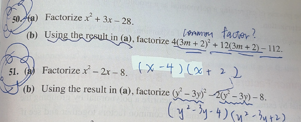(a) Factorize $x^2 + 3x - 28$. (b) Using | StudyX