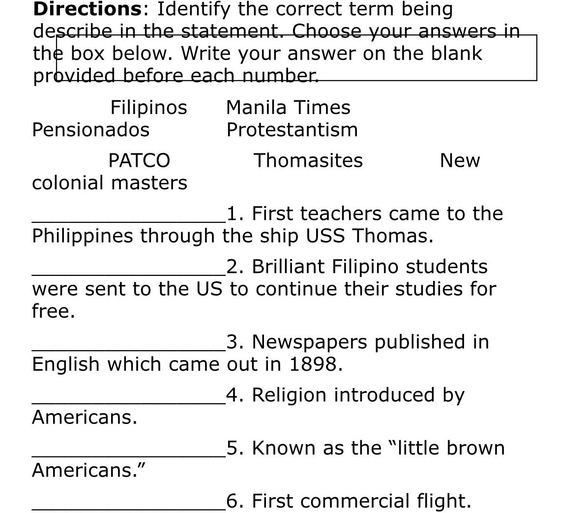 Directions: Identify the correct term being | StudyX