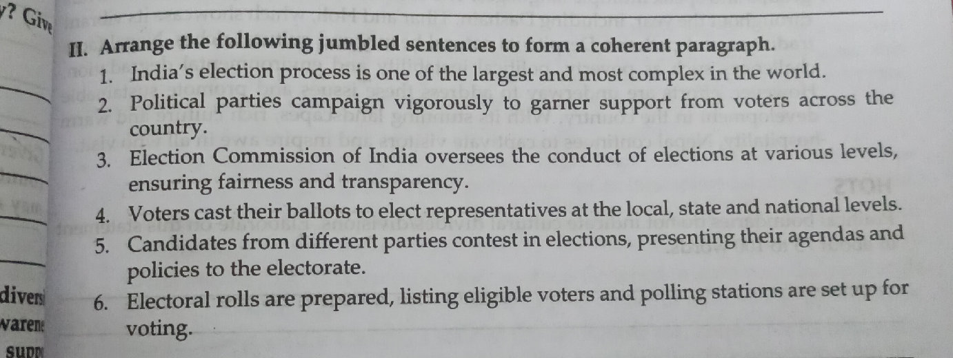II. Arrange the following jumbled sentences | StudyX