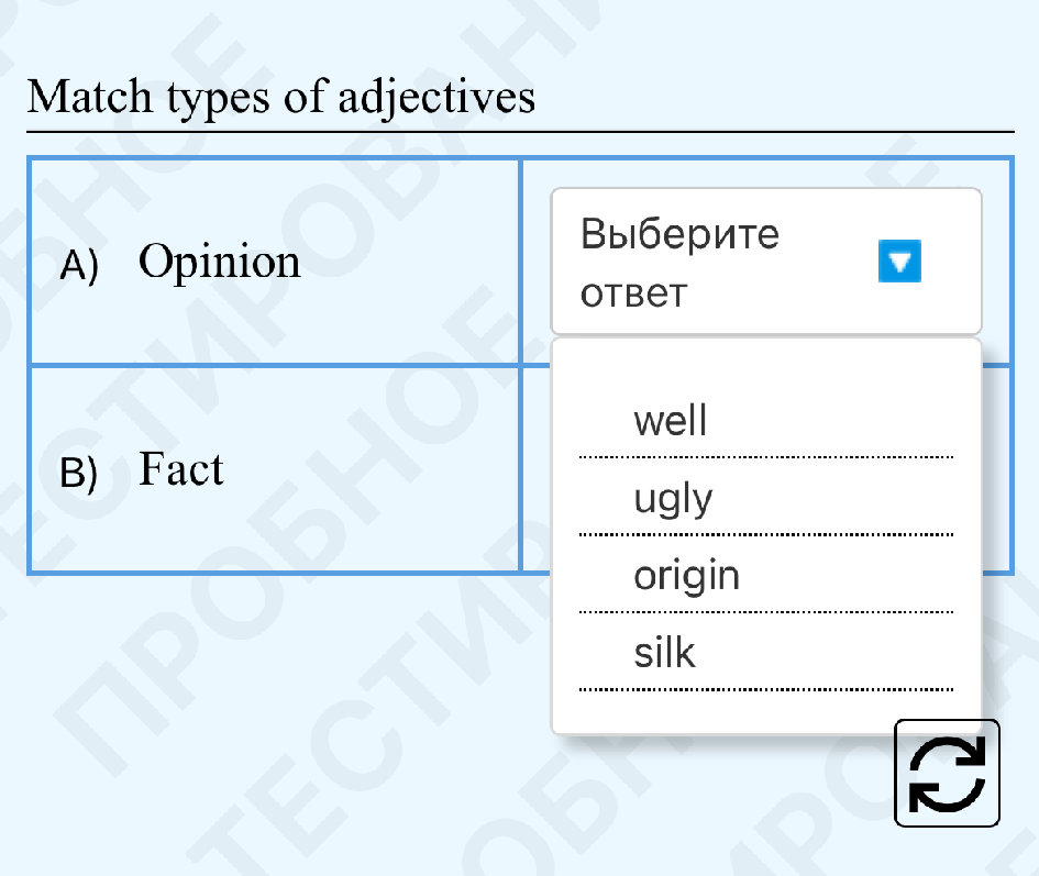 Match types of adjectives A) Opinion B) | StudyX