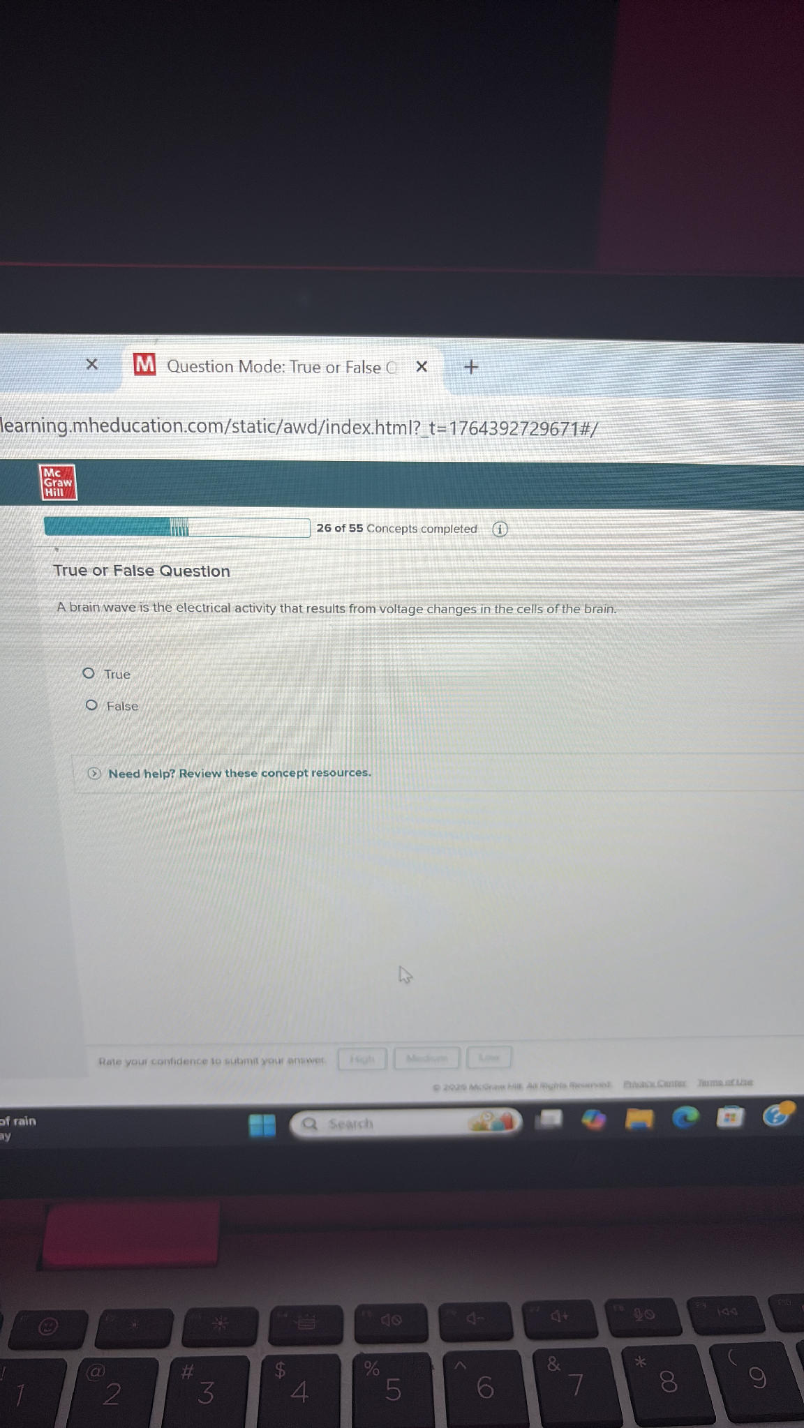 True or False Question A brain wave is the | StudyX