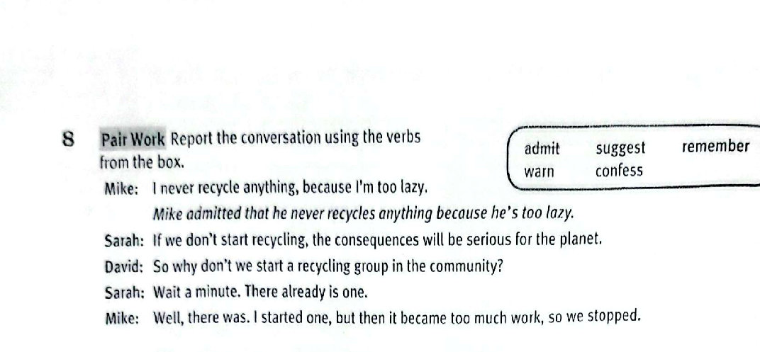 Pair Work Report the conversation using the | StudyX