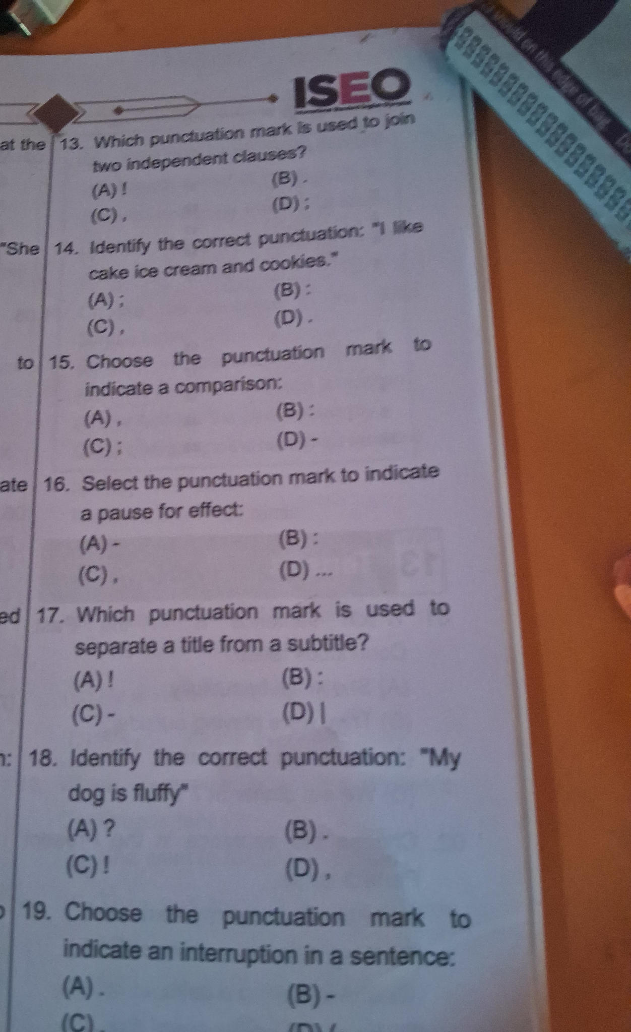 Select the punctuation mark to indicate a | StudyX