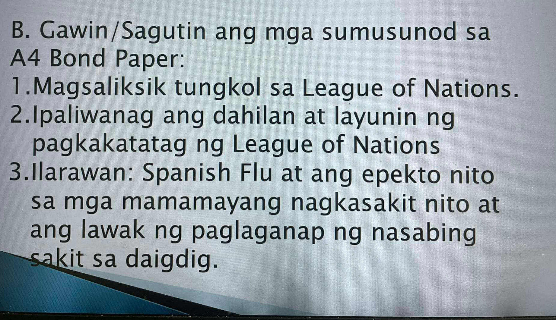 B. Gawin/Sagutin ang mga sumusunod sa A4 | StudyX