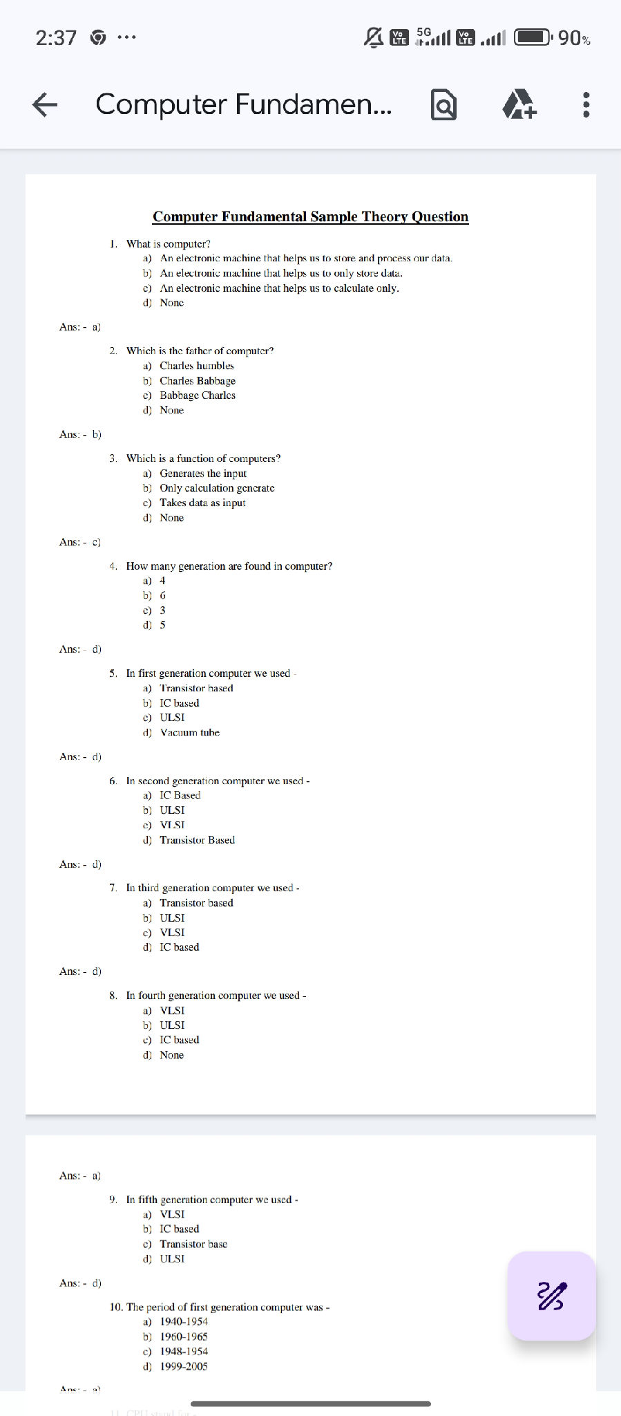 1. What is computer? a) An electronic | StudyX