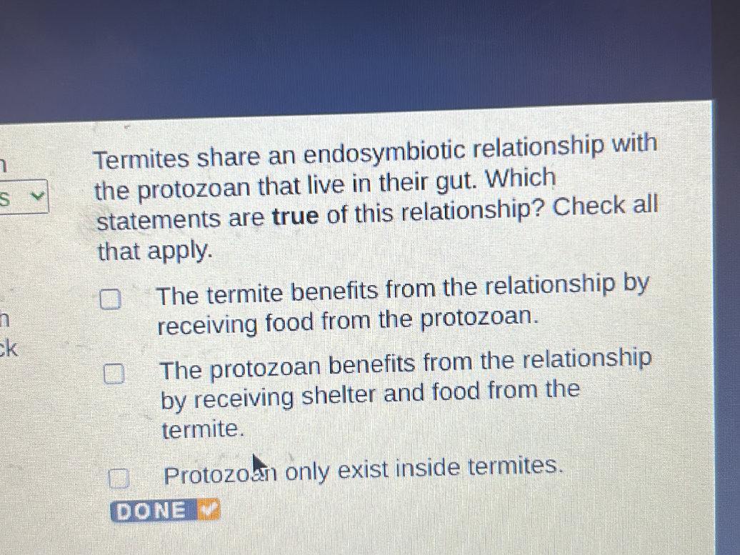 Termites share an endosymbiotic relationship | StudyX