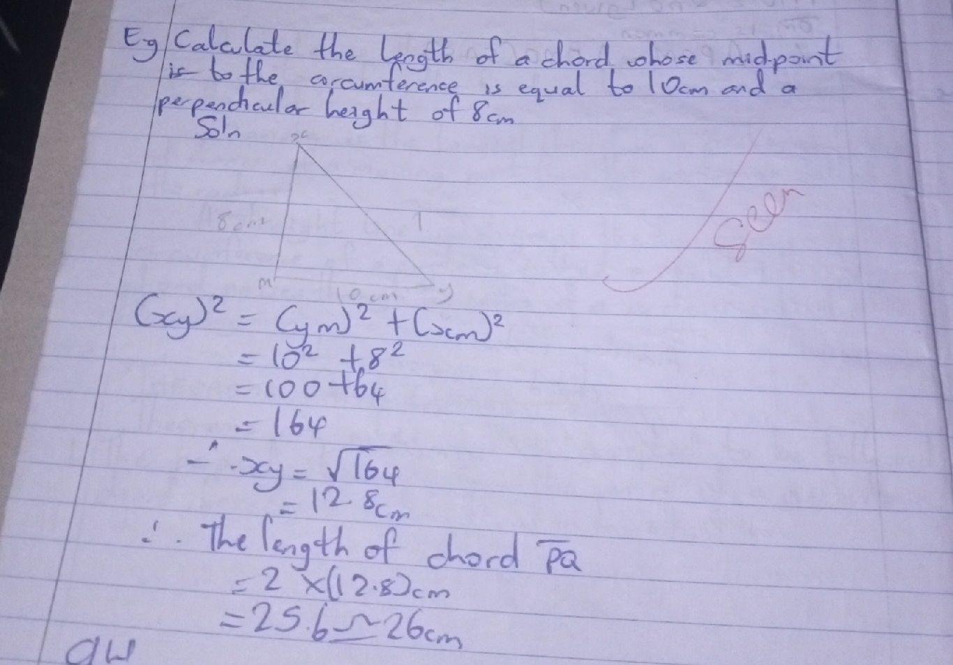 Eg Calculate the length of a chord whose | StudyX