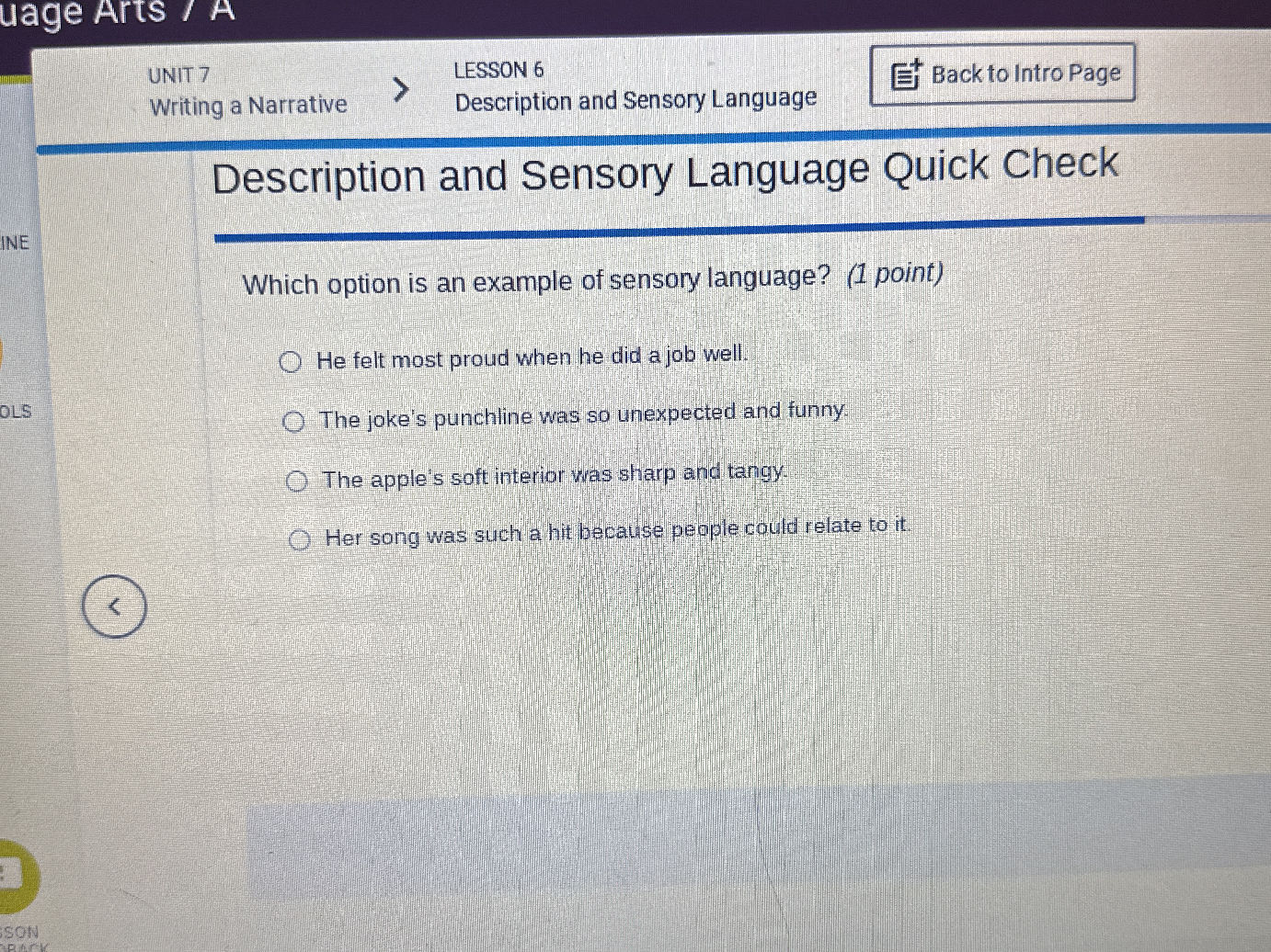 Which option is an example of sensory | StudyX