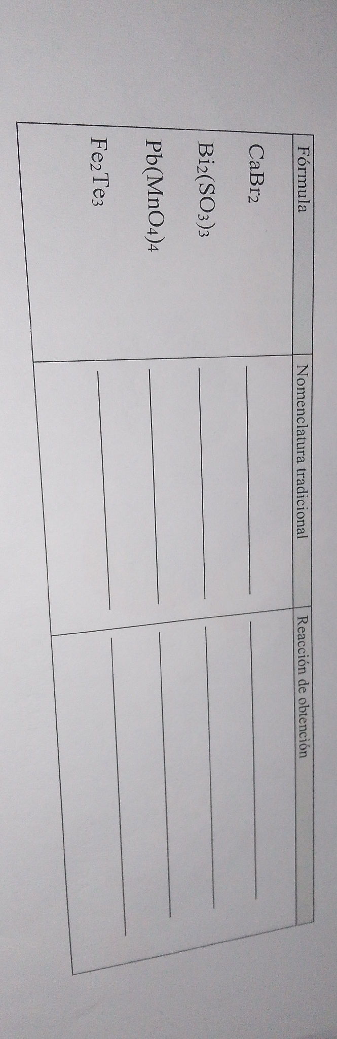 Complete the following table: | Fórmula | | StudyX