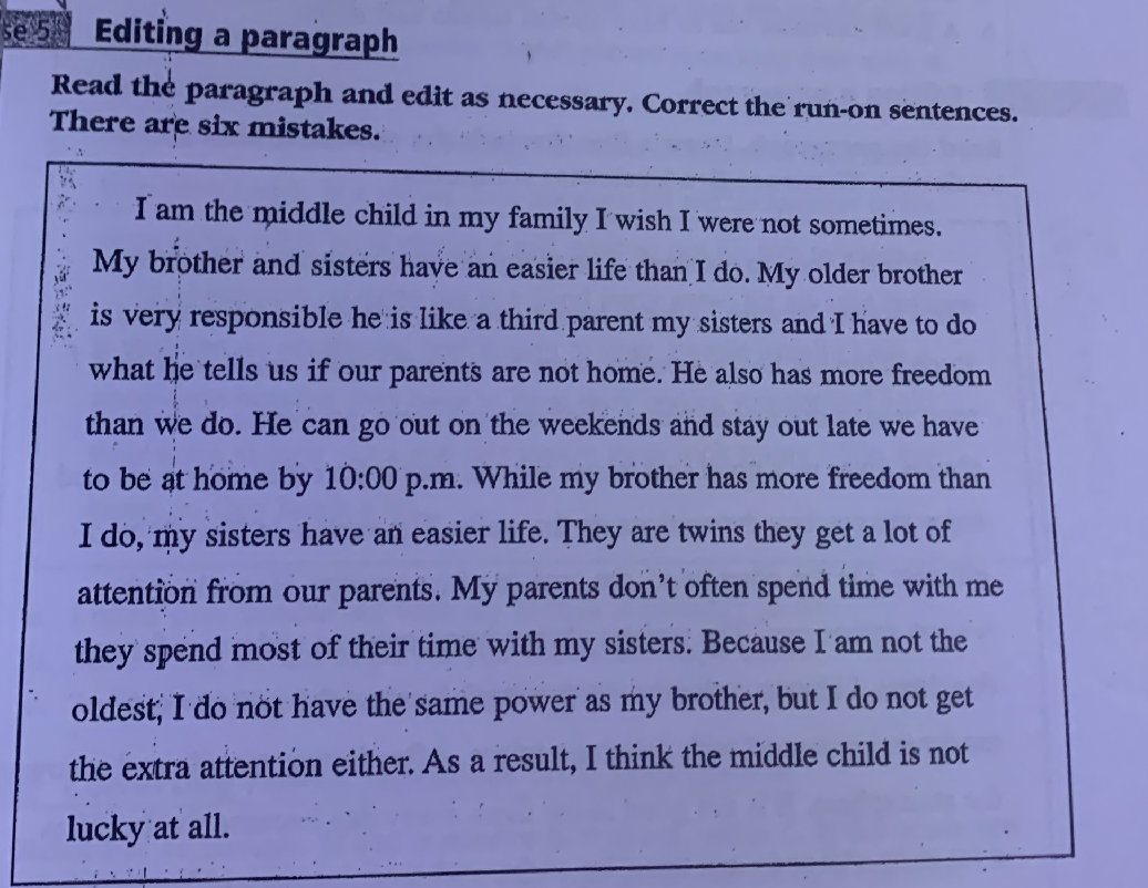 Editing a paragraph Read the paragraph and | StudyX