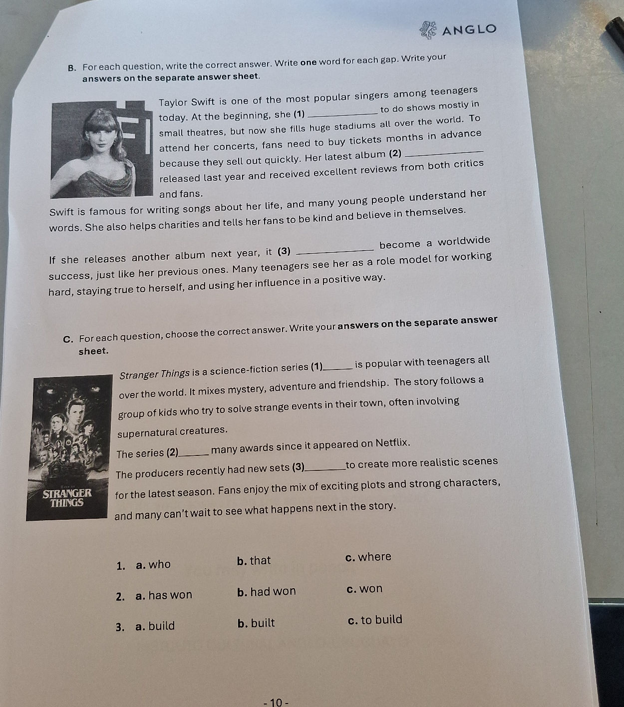B. For each question, write the correct | StudyX