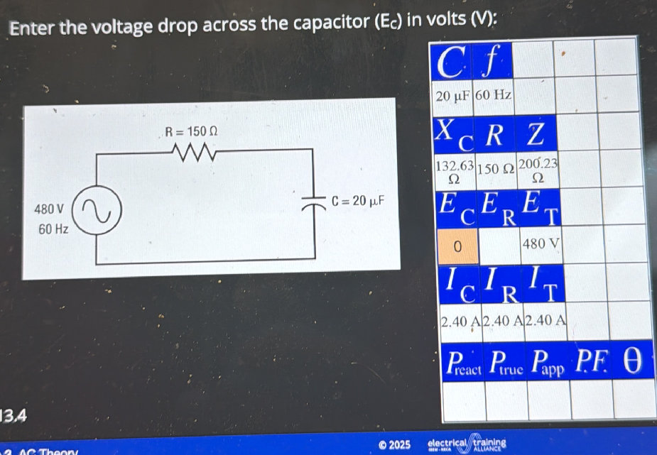 Enter the voltage drop across the capacitor | StudyX